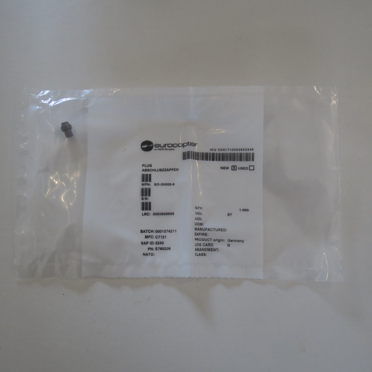 PLUG P/N SO-30002-6 – ROTORPART