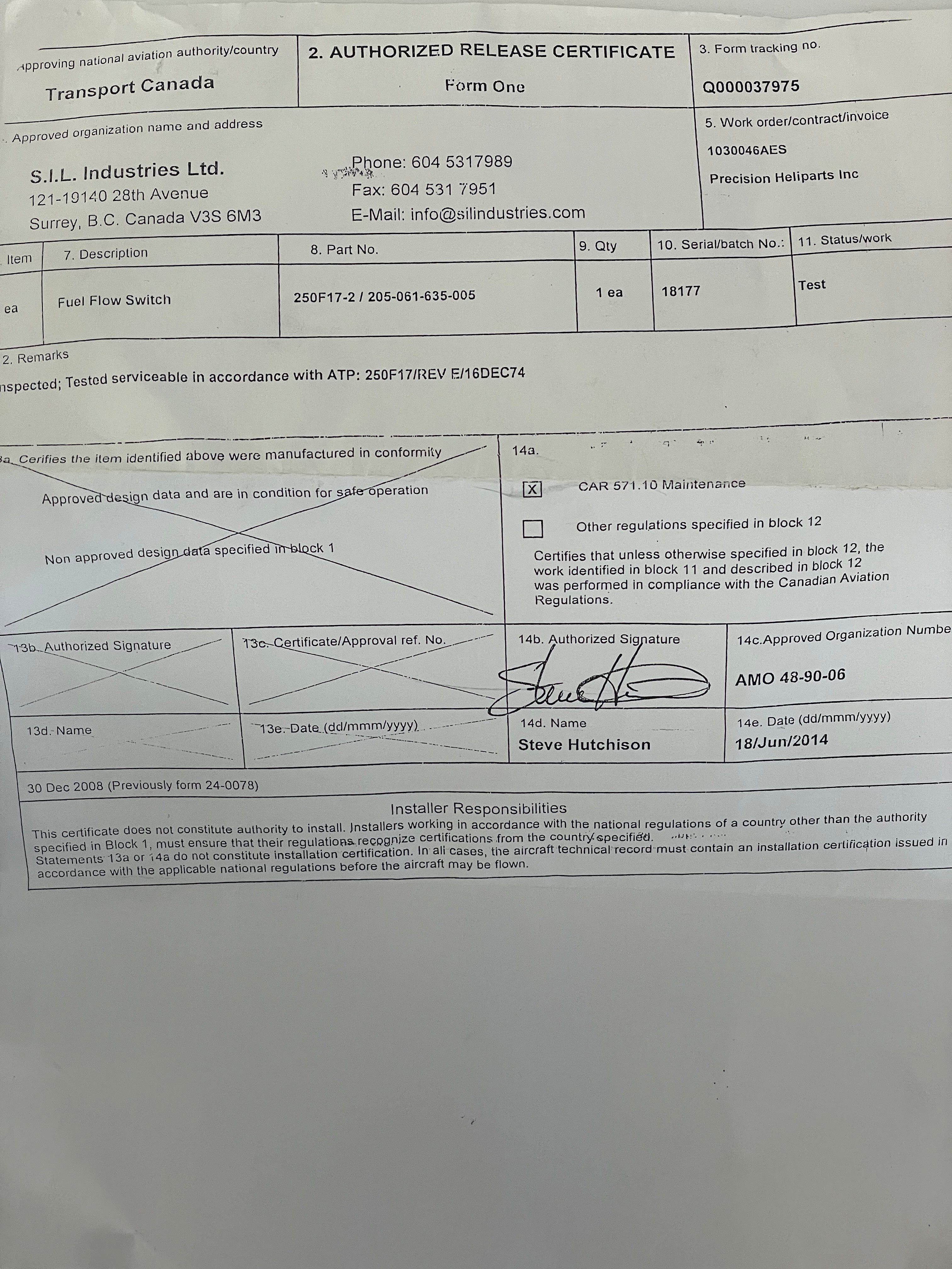 Fuel Flow Switch P/N 205-061-635-005 – ROTORPART